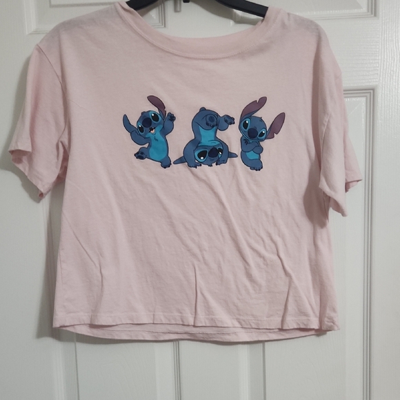 Disney | Tops | Disney Light Pink Crop Top With Blue Character Print ...